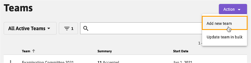 Create a new team – lineup
